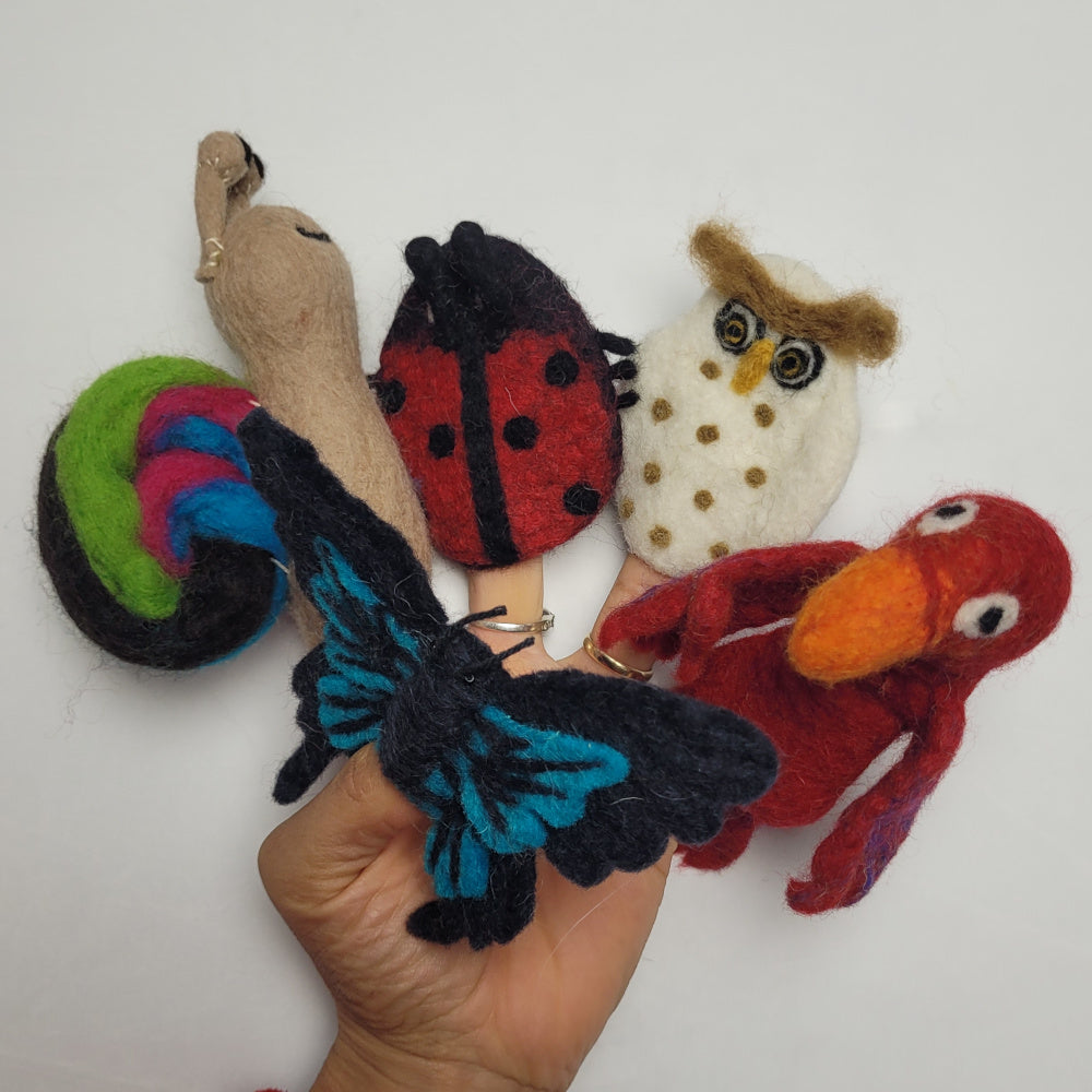 Felted finger puppets WINGED ANIMALS + SNAIL – alpinepeaknz